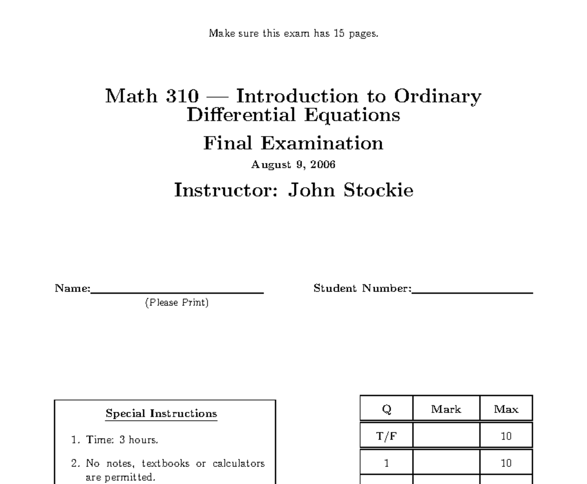 Final 2006 - Make sure this exam has 15 pages. Math 310 — Introduction ...