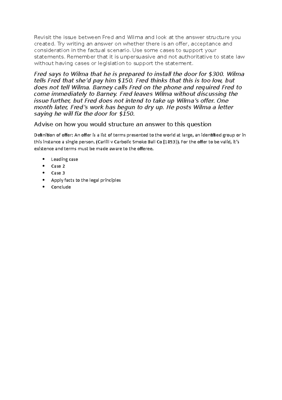 Answer structure wk3 - Lecture notes 8 - Revisit the issue between Fred ...