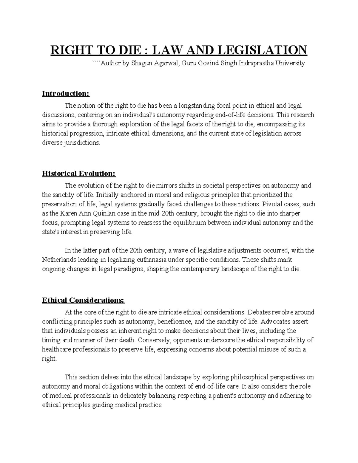 Right TO DIE - LAW AND Legislation - RIGHT TO DIE : LAW AND LEGISLATION ...