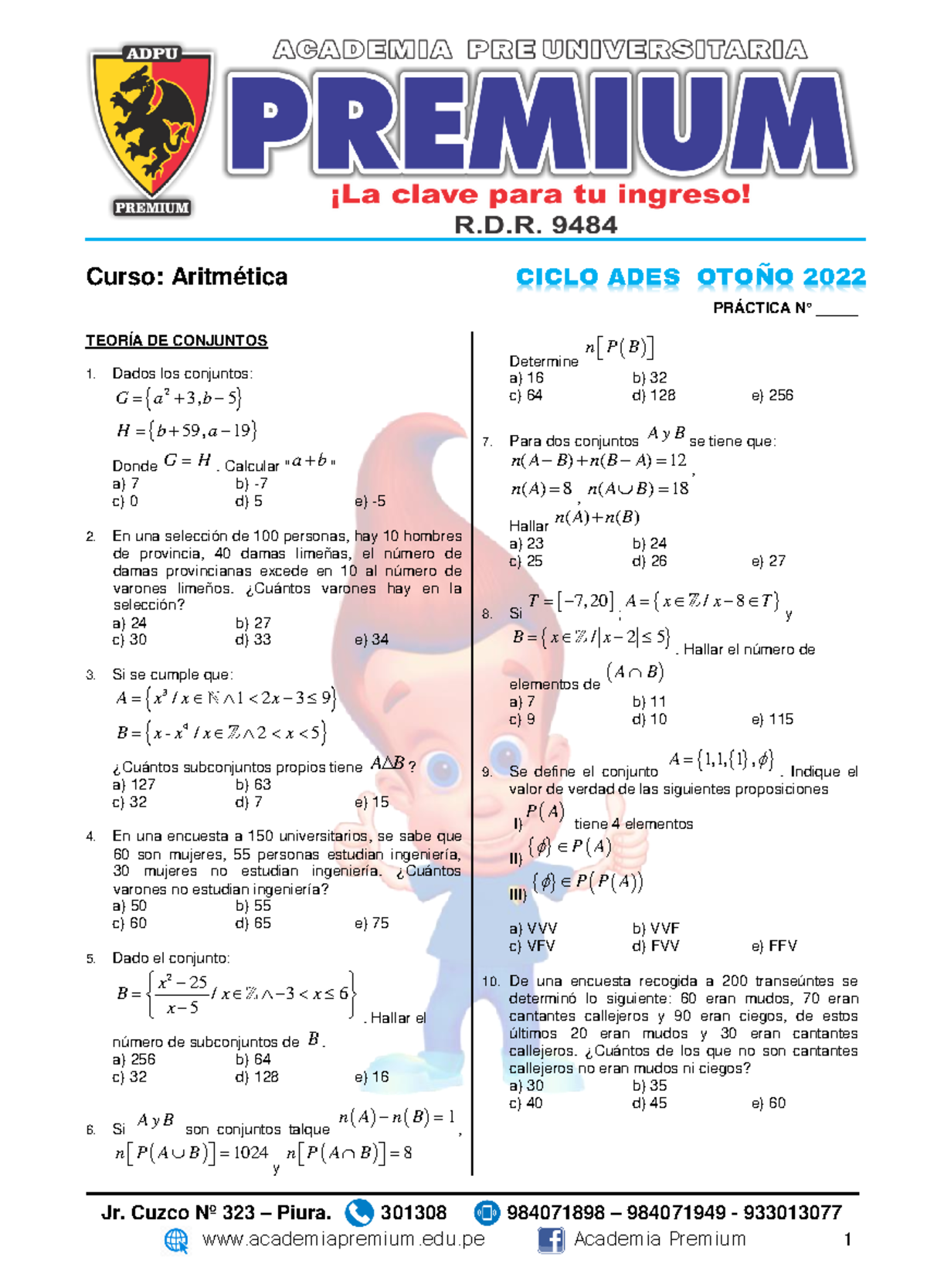 Aritm-ADES-OTO22-01- Teoria-DE- Conjuntos - Curso: Aritmética PRÁCTICA ...
