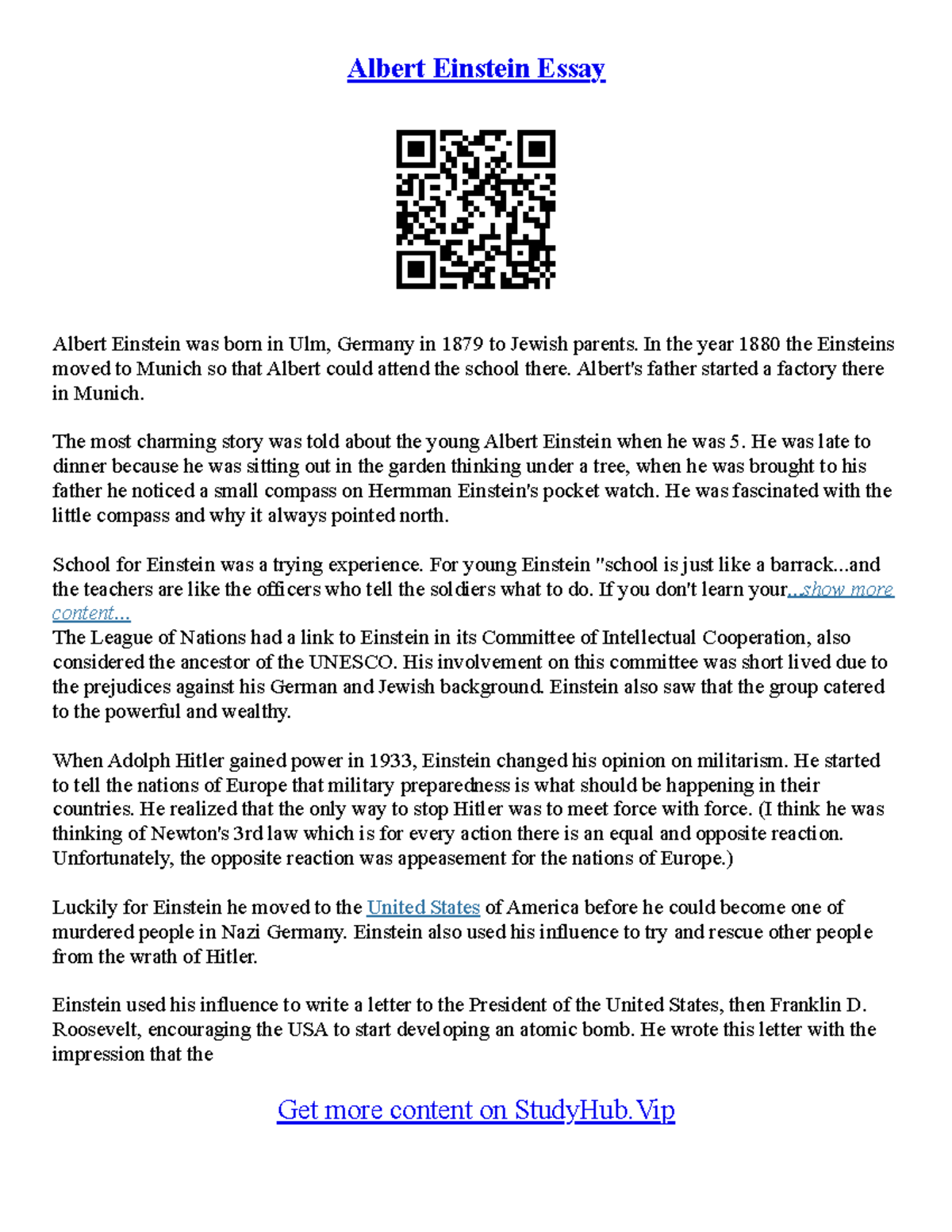 Short Essay On Albert Einstein - Albert Einstein Essay Albert Einstein ...