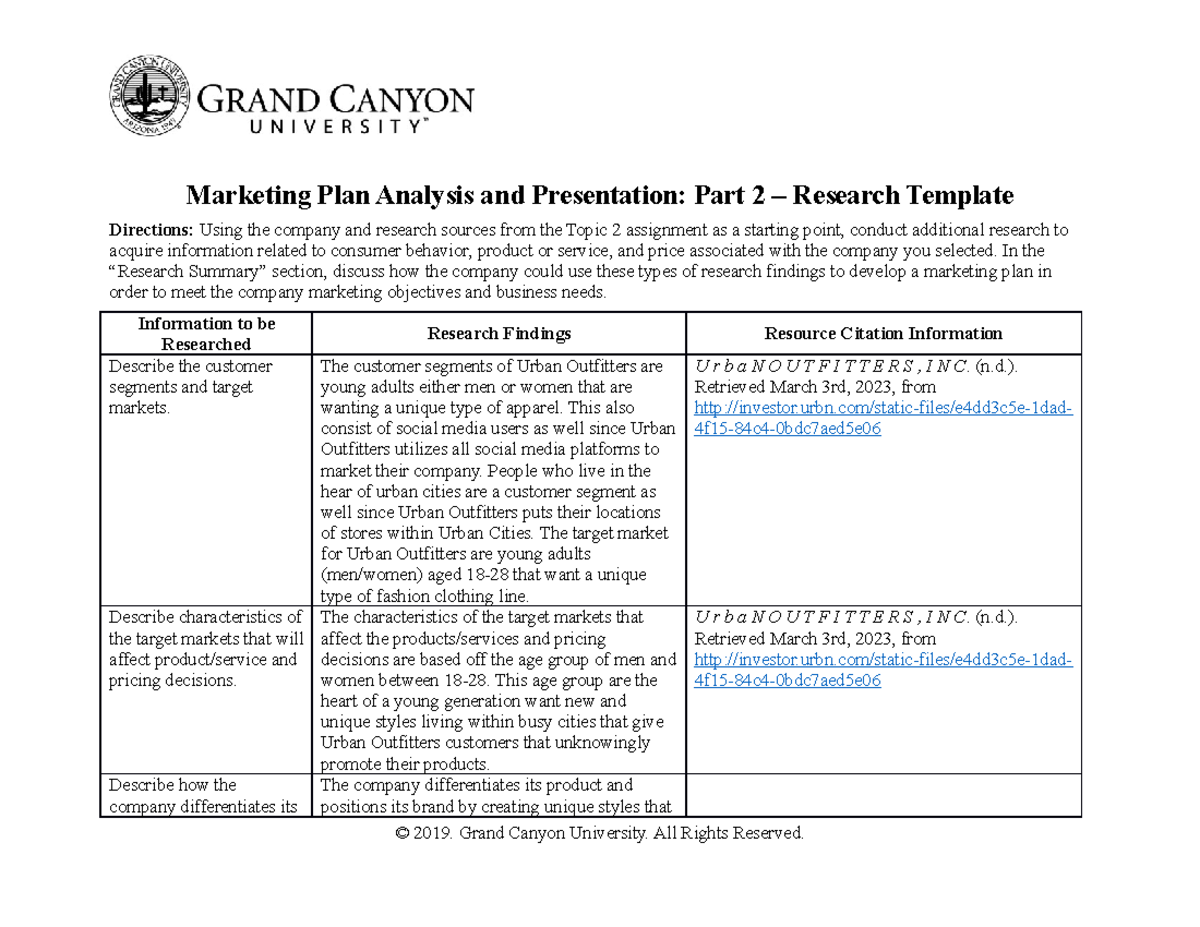 MKT 315 RS Marketing Plan Analysis and Presentation Part 2 Research ...