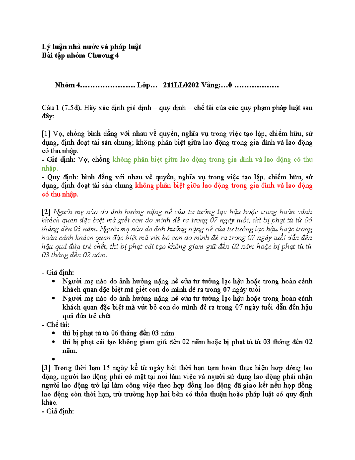 Bài tập Chương 4 Nhóm 4 - Lý luận nhà nước và pháp luật Bài tập nhóm ...
