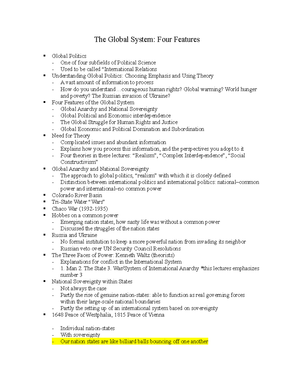 The Global System - POLS 200 Notes - The Global System: Four Features ...