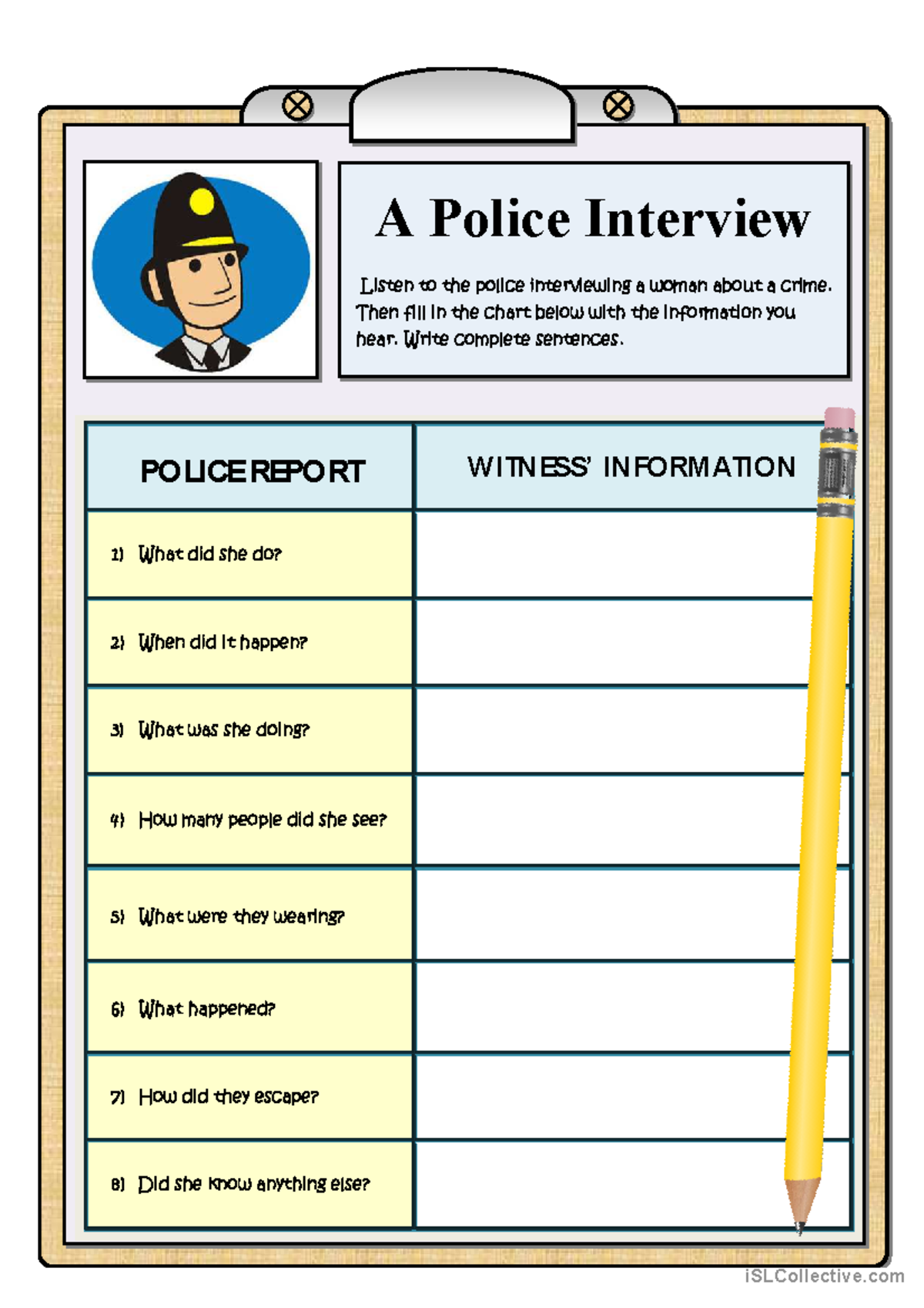 A Police Intervew - Listening - A Police Interview Listen to the police ...