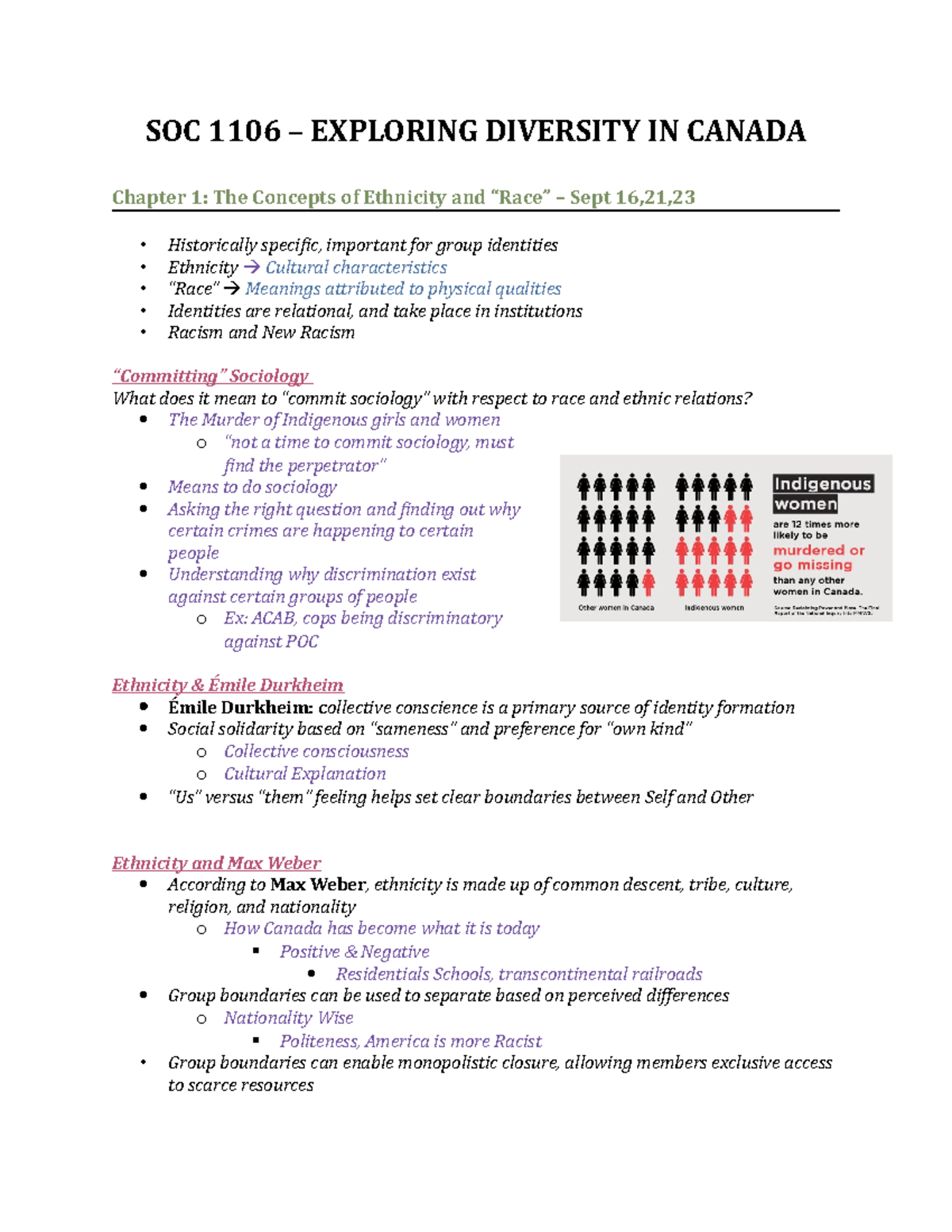 SOC 1106 - ALL Notes - SOC 1106 – EXPLORING DIVERSITY IN CANADA Chapter ...