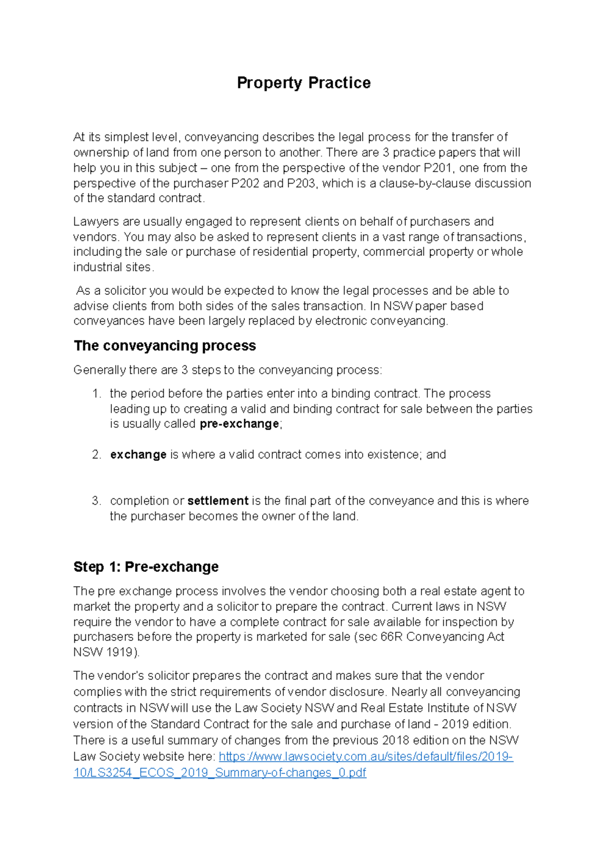 PP Conveyancing practical summary - 200018 - UWS - Studocu