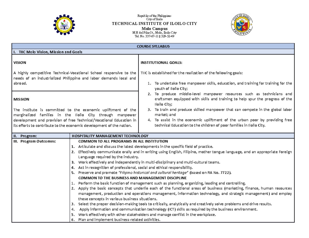 Course Syllabus for Mathematics in the Modern World (HMT) - City of ...