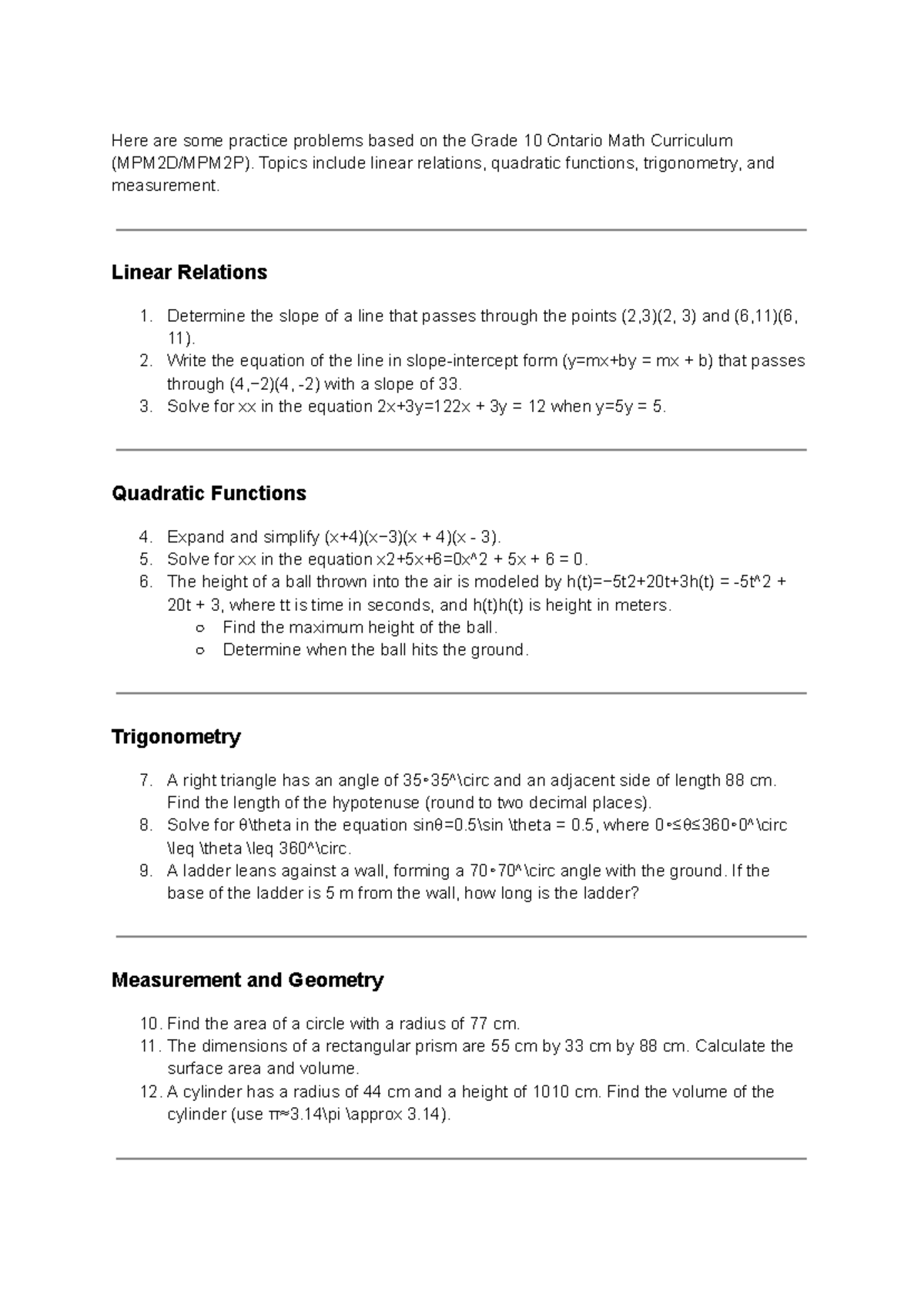 Practice 1 - Here are some practice problems based on the Grade 10 ...