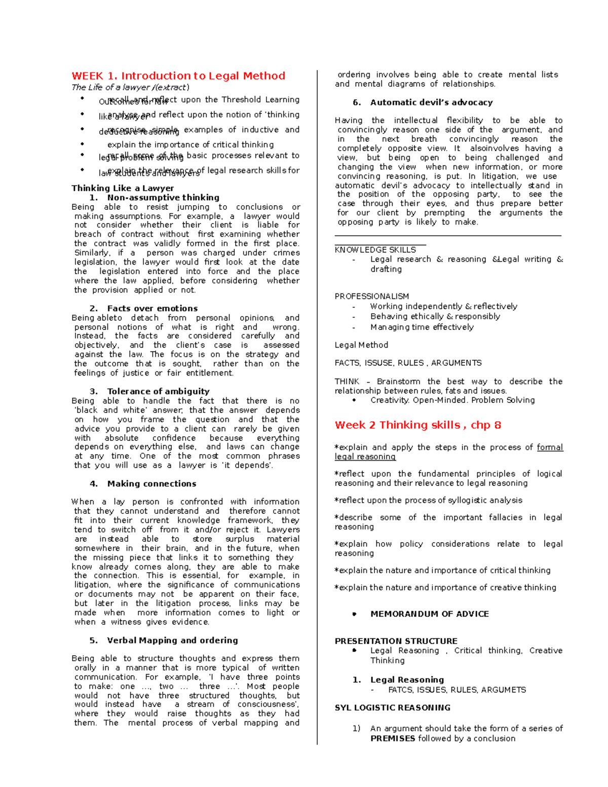 Long A Legal summary By Moon - WEEK 1. Introduction to Legal Method The ...