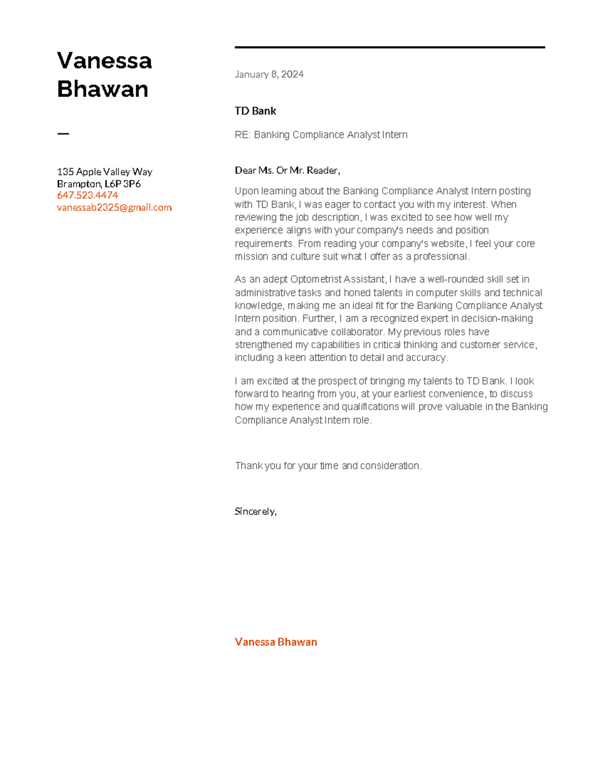 Letter - Writing Outline - Vanessa Bhawan ᅳ 135 Apple Valley Way ...