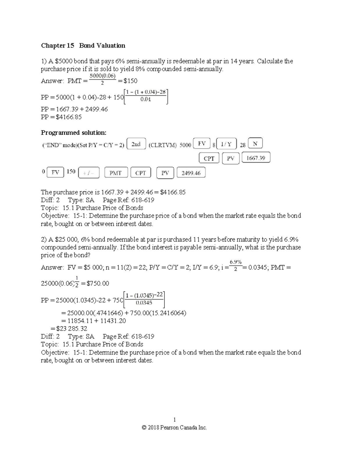 Bond valuation - Class notes - Chapter 15 Bond Valuation A $5000 bond ...