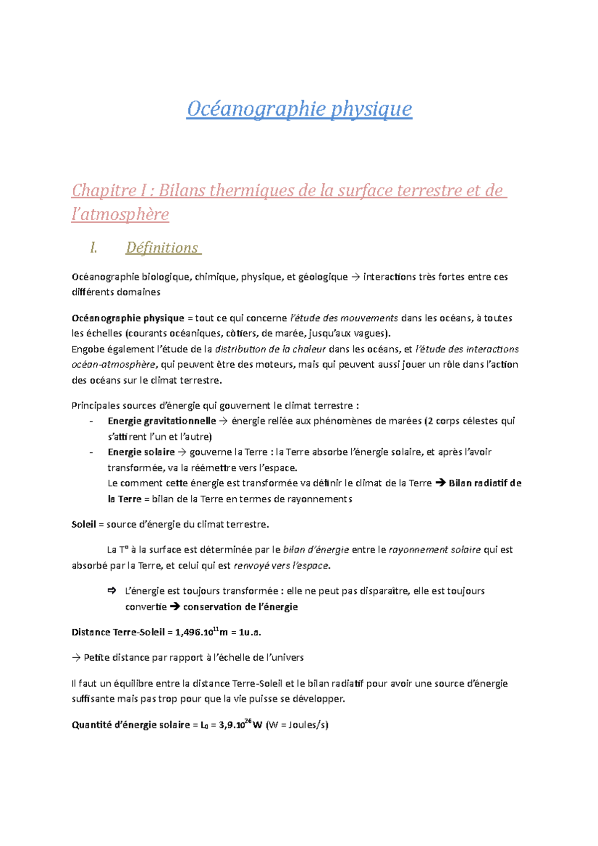 Océanographie physique - Océanographie physique Chapitre I : Bilans ...