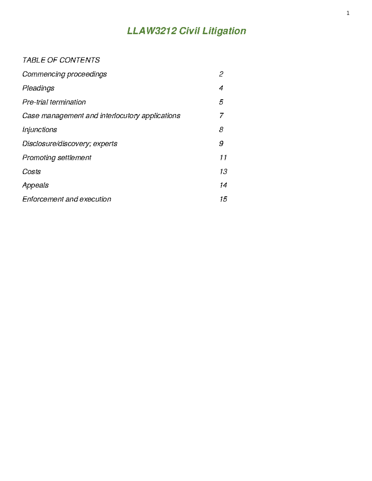 Pre Trial:Disclosure:Settlement - LLAW3212 Civil Litigation Commencing ...