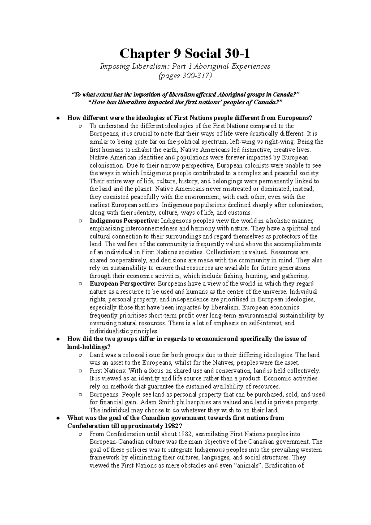 Imposing Liberalism Assignment - Chapter 9 Social 30- Imposing ...