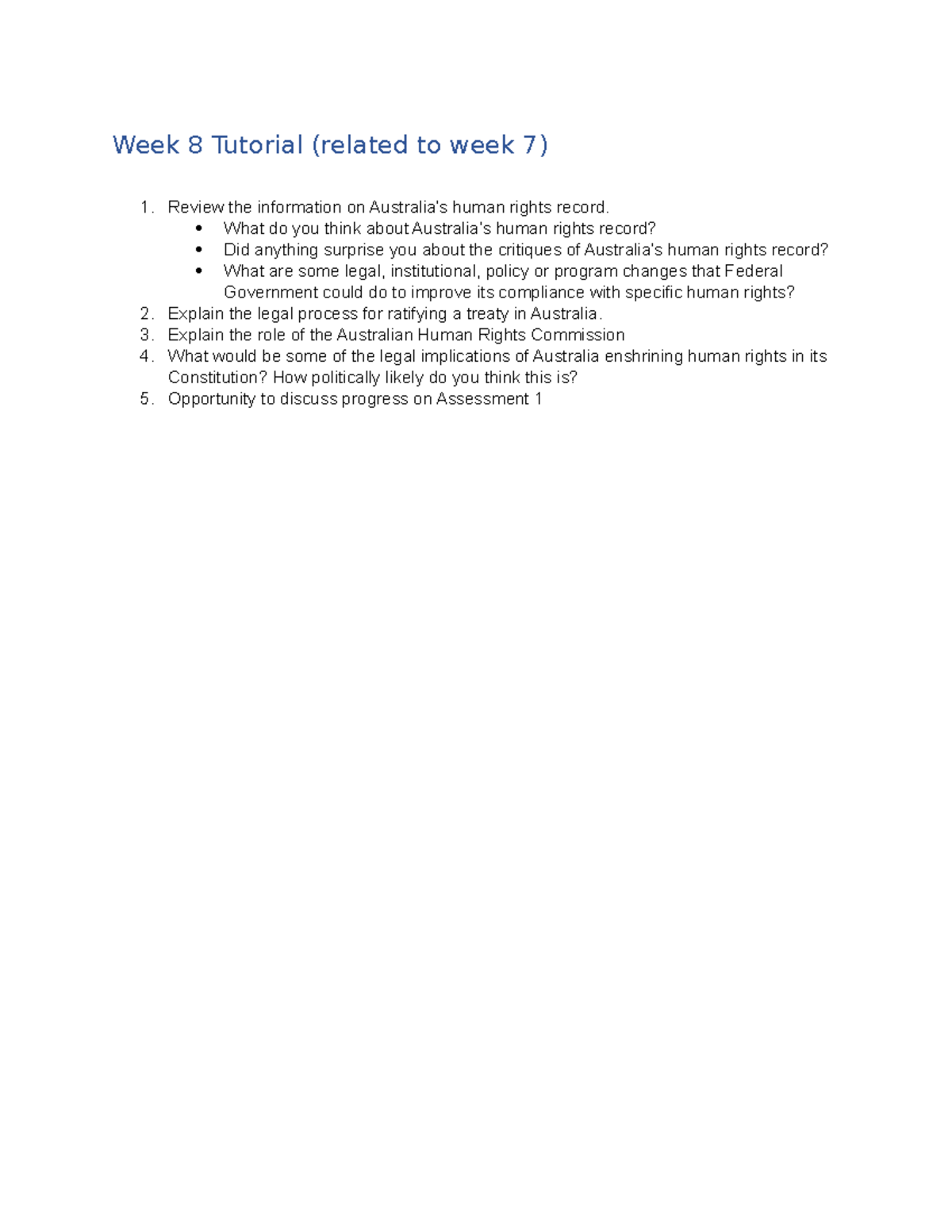 Week 8 Tutorial Activities - Week 8 Tutorial (related to week 7) Review ...