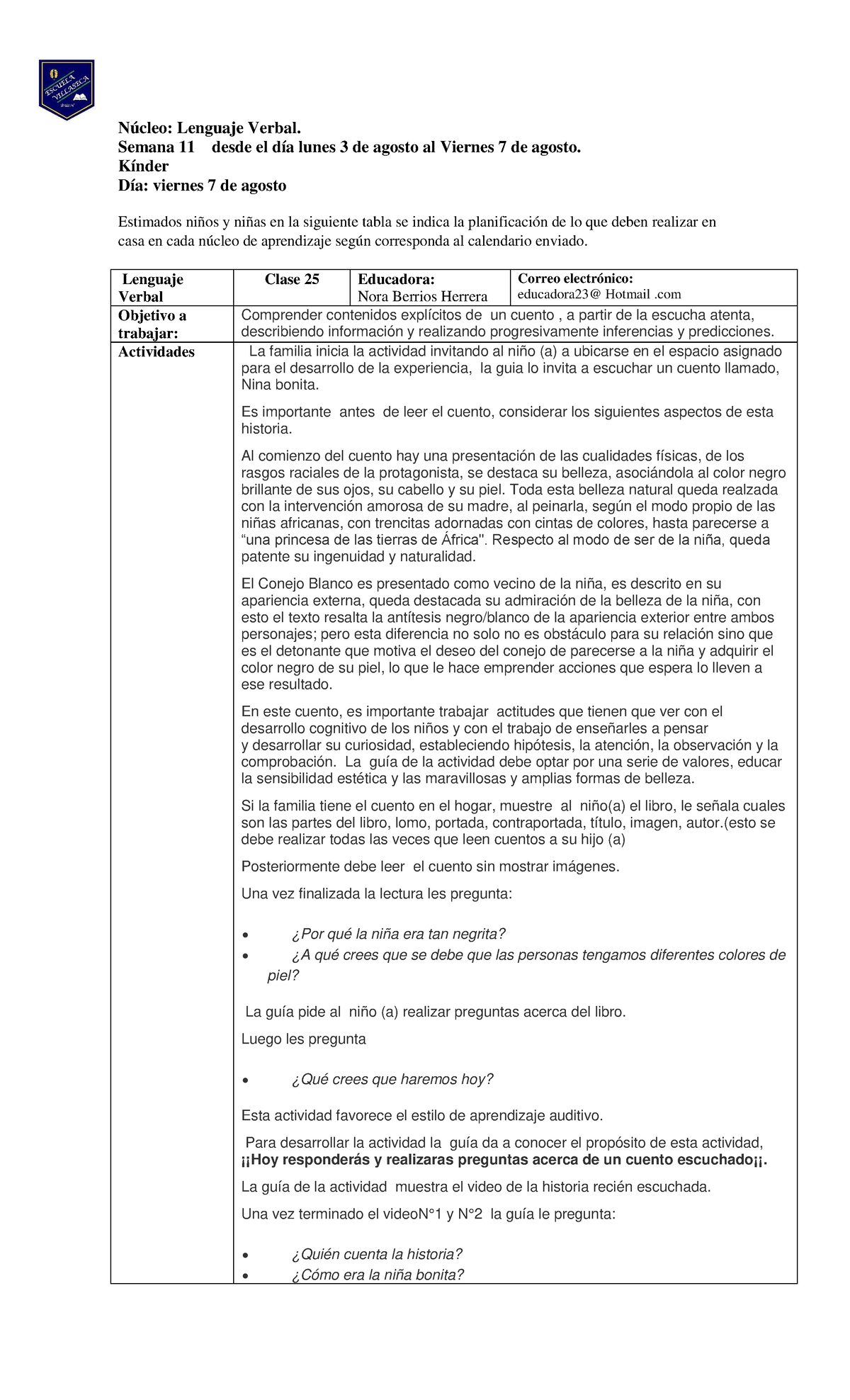 Lenguaje Verbal 2 semana 11 - Núcleo: Lenguaje Verbal. Semana 11 desde el día lunes 3 de agosto ...