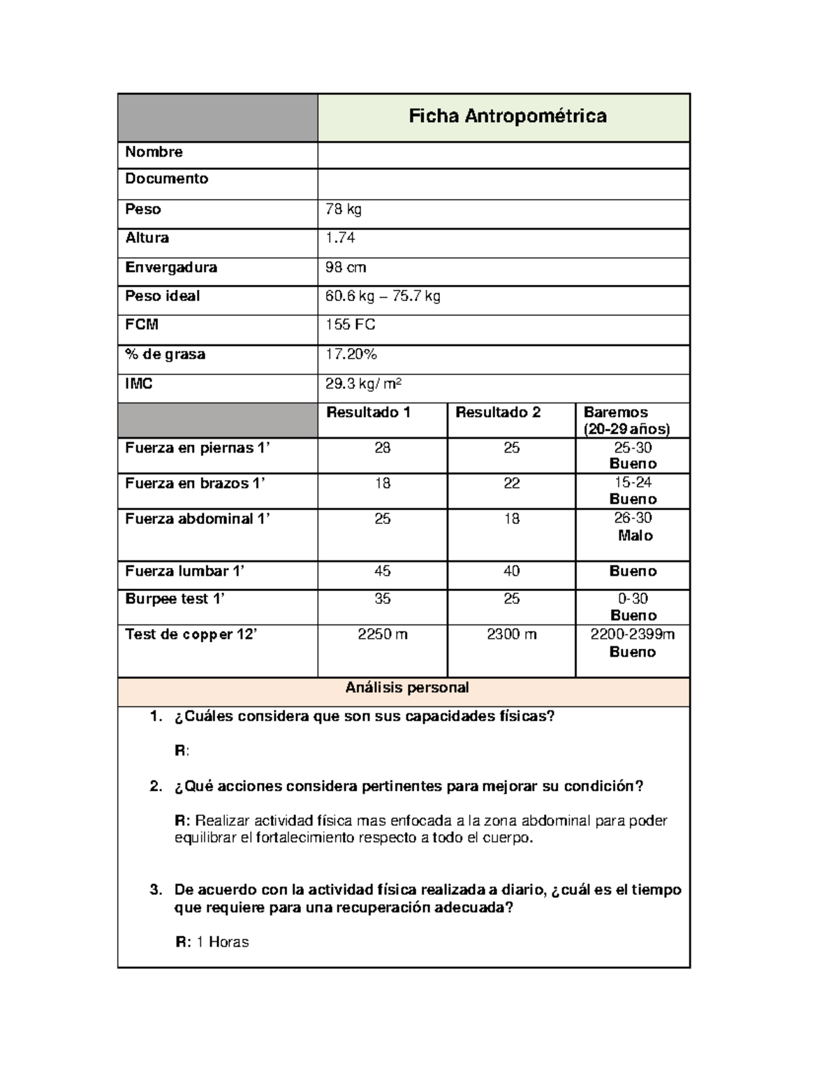 Ficha antropométrica de valoración de la condición física GA6-230101507 ...