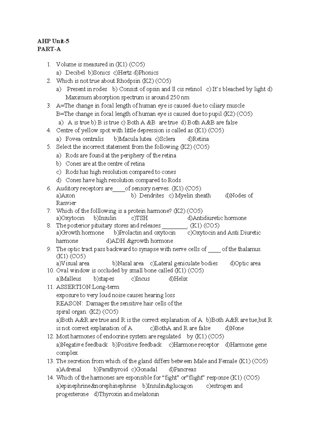 AHP UNIT 5 QB - AHP QUESTION BANK - AHP Unit- PART-A 1. Volume is ...