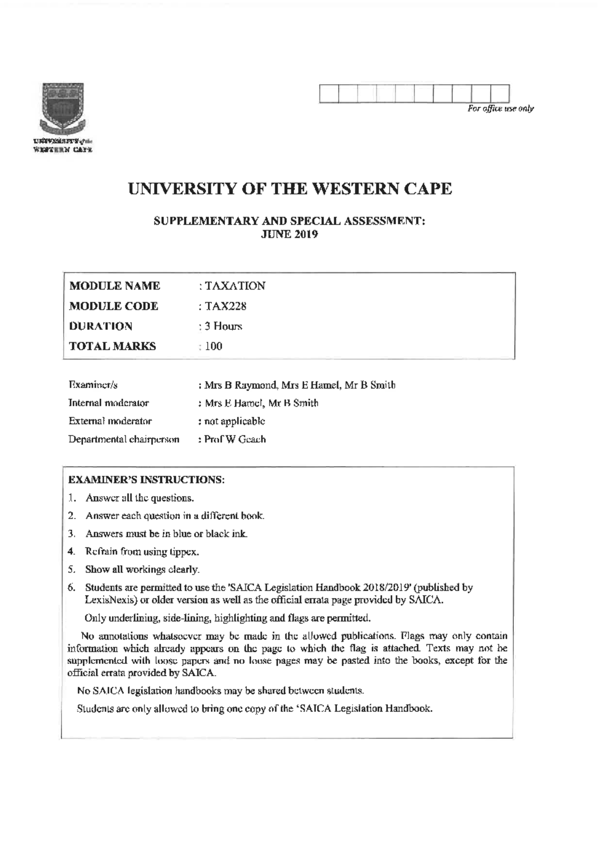 TAX228 2019 06 SU SP - Tax June Exam - TAX228 - UWC - Studocu