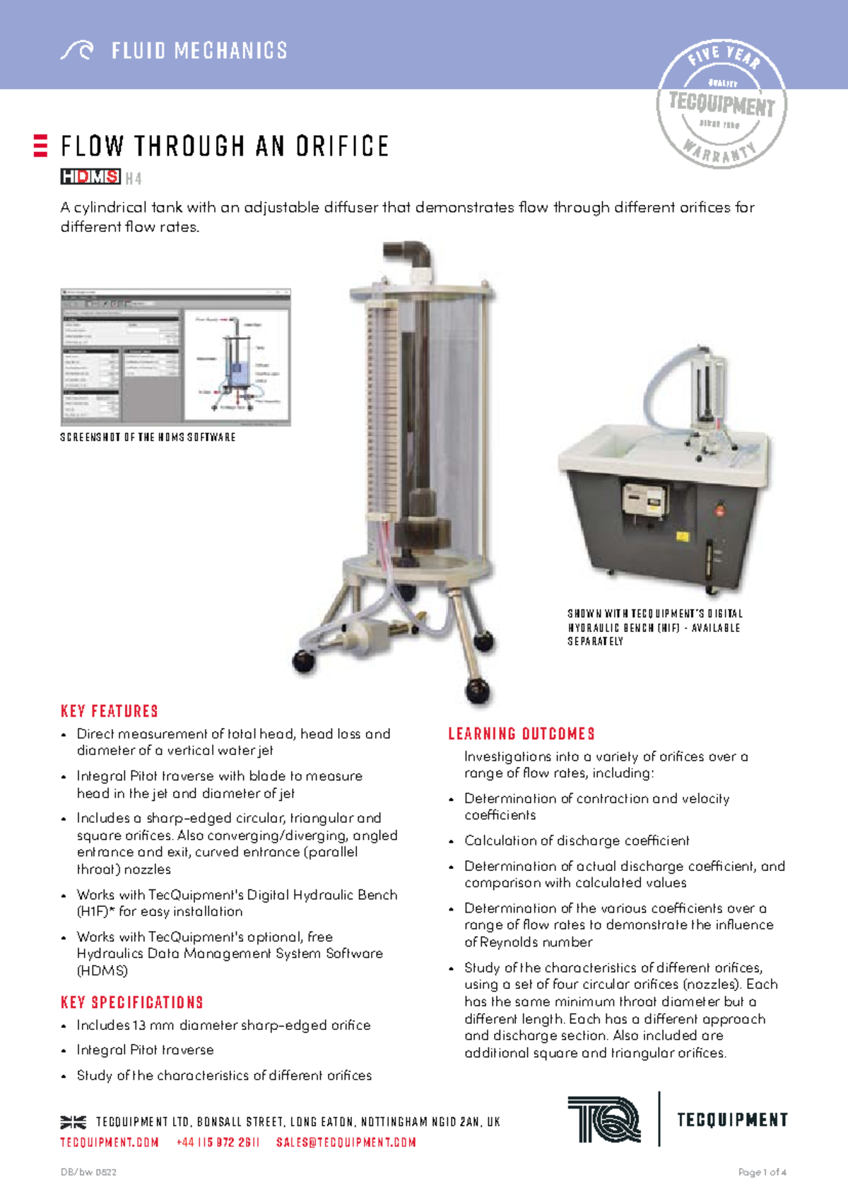 H4 Flow Through Orifice Datasheet - T ec Q u i p m e n t Lt d , B o n ...
