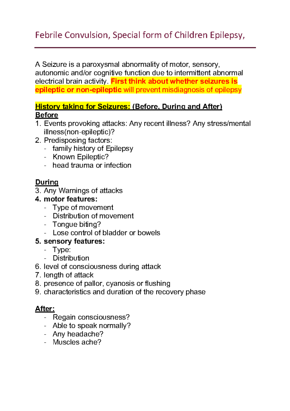 Febrile Convulsion in Children: Causes Symptoms and Management - Studocu