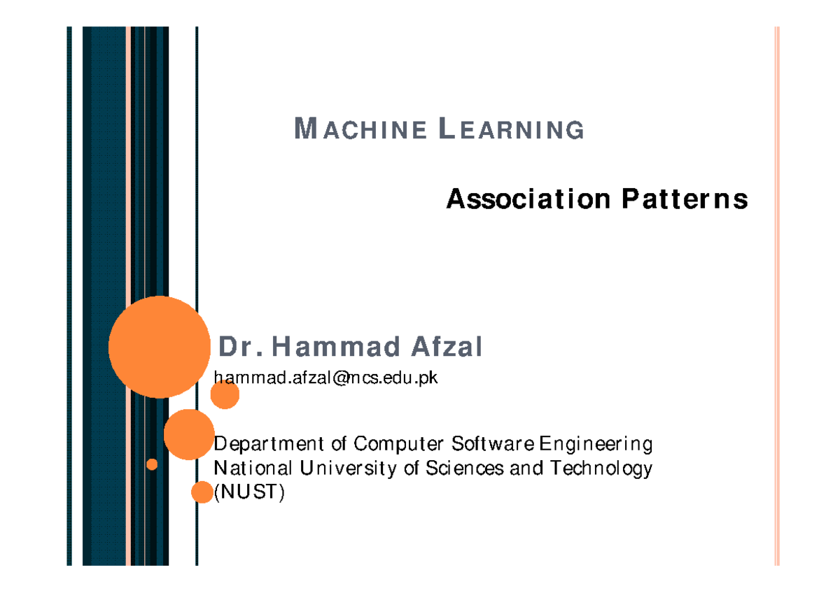 7b Frequent Pattern Analysis - MACHINE LEARNING Dr. Hammad Afzal ...