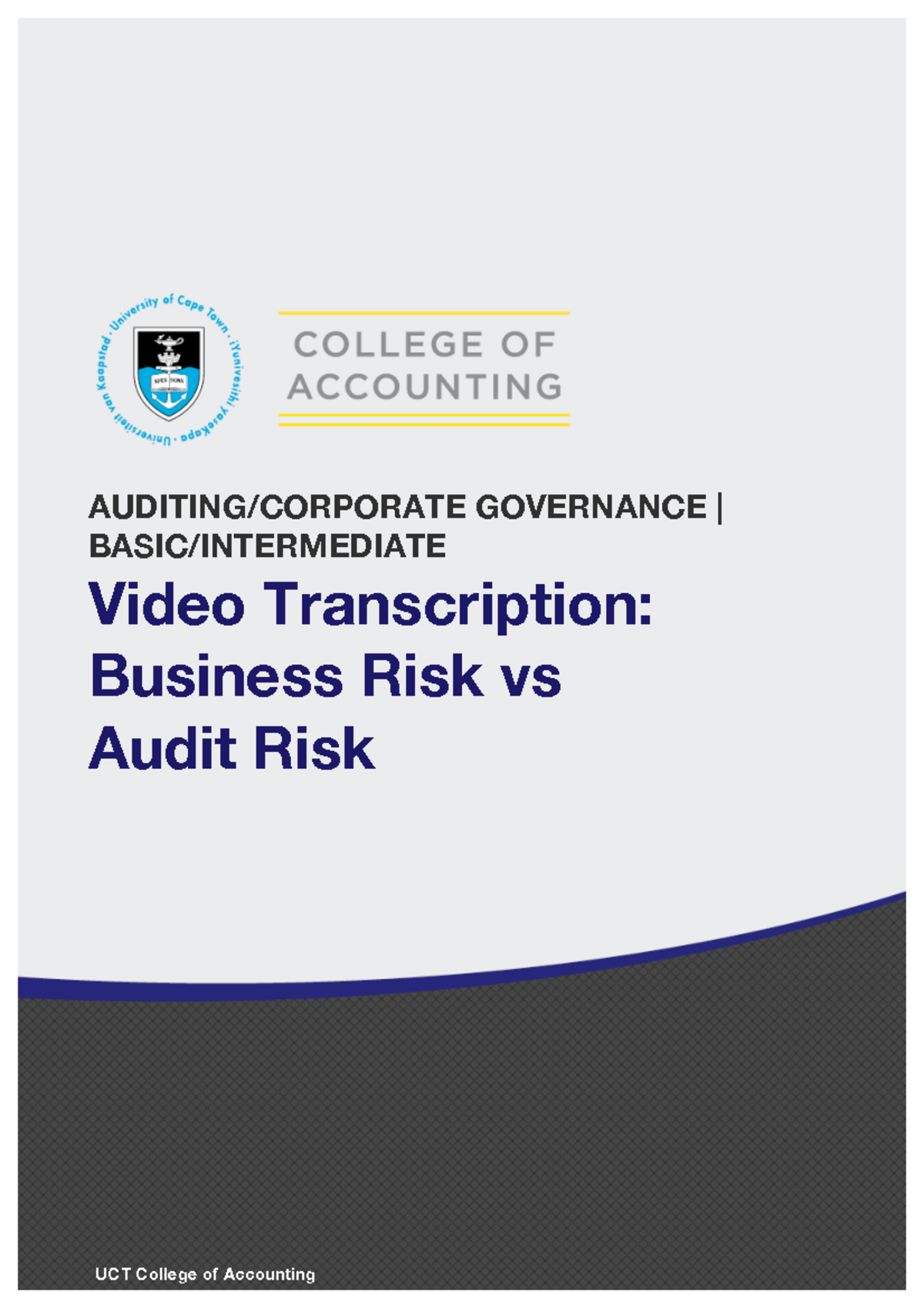 Auditing Corporate Governance Basic Int Business Risk vs Audit Risk ...