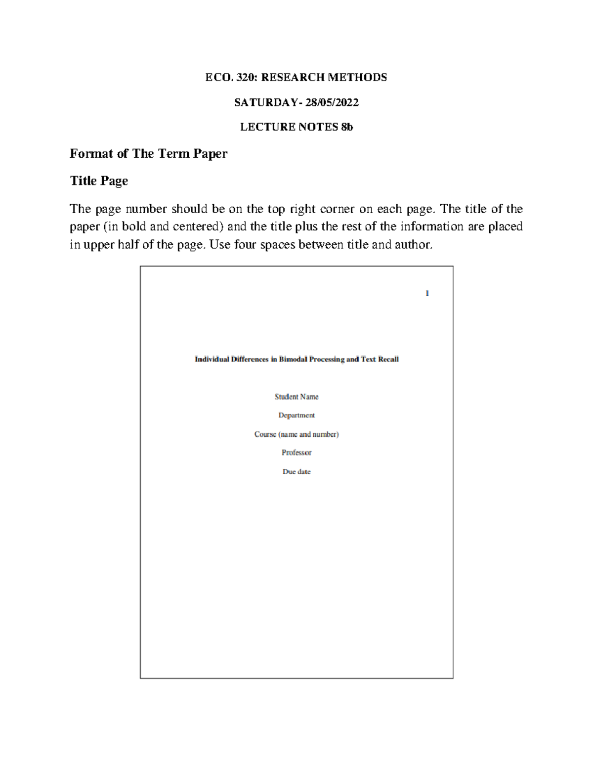 1669323638459 Lecture Notes 8b - ECO. 320: RESEARCH METHODS SATURDAY ...