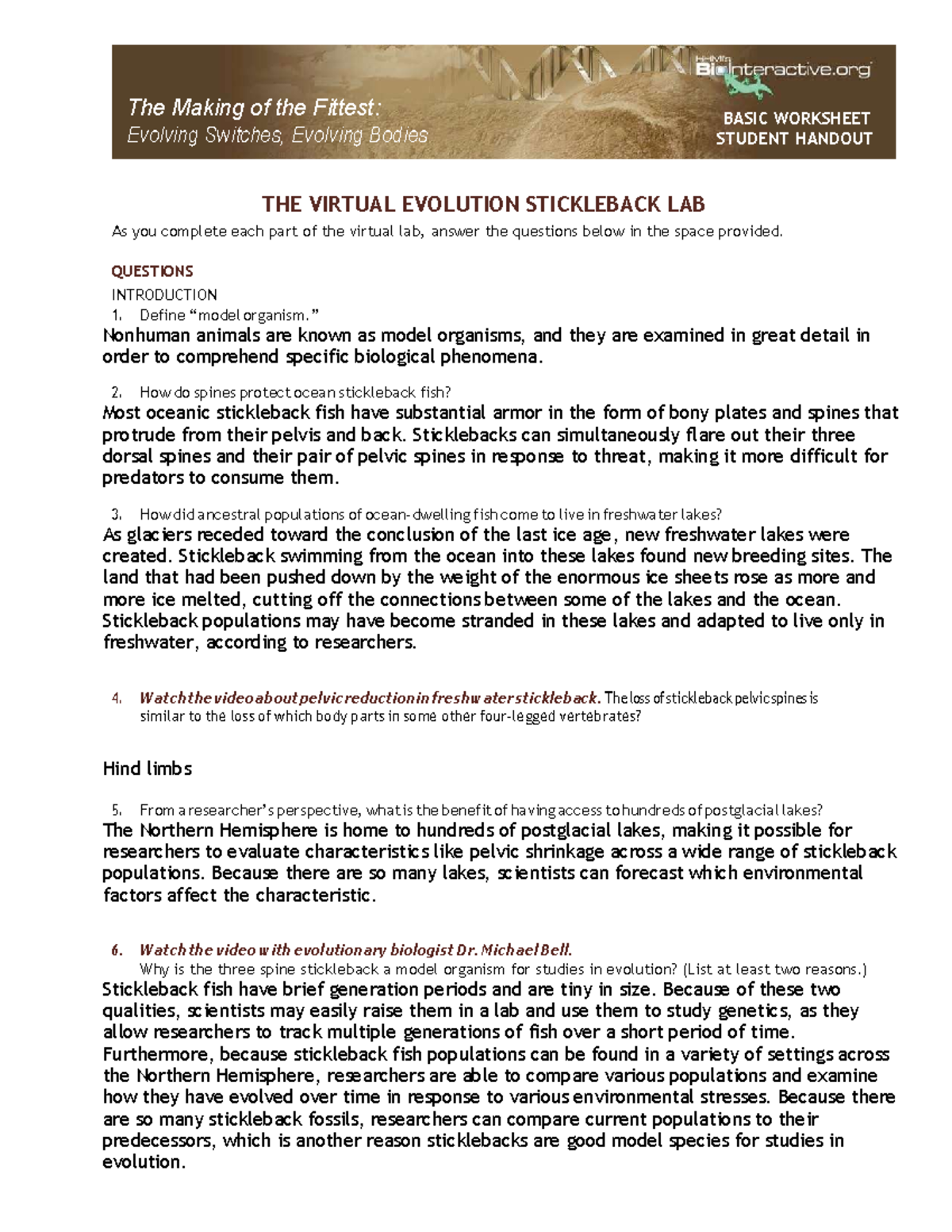 Interactive Exercise - Stickleback Evolution - Evolving Switches, Evolving Bodies BASIC ...