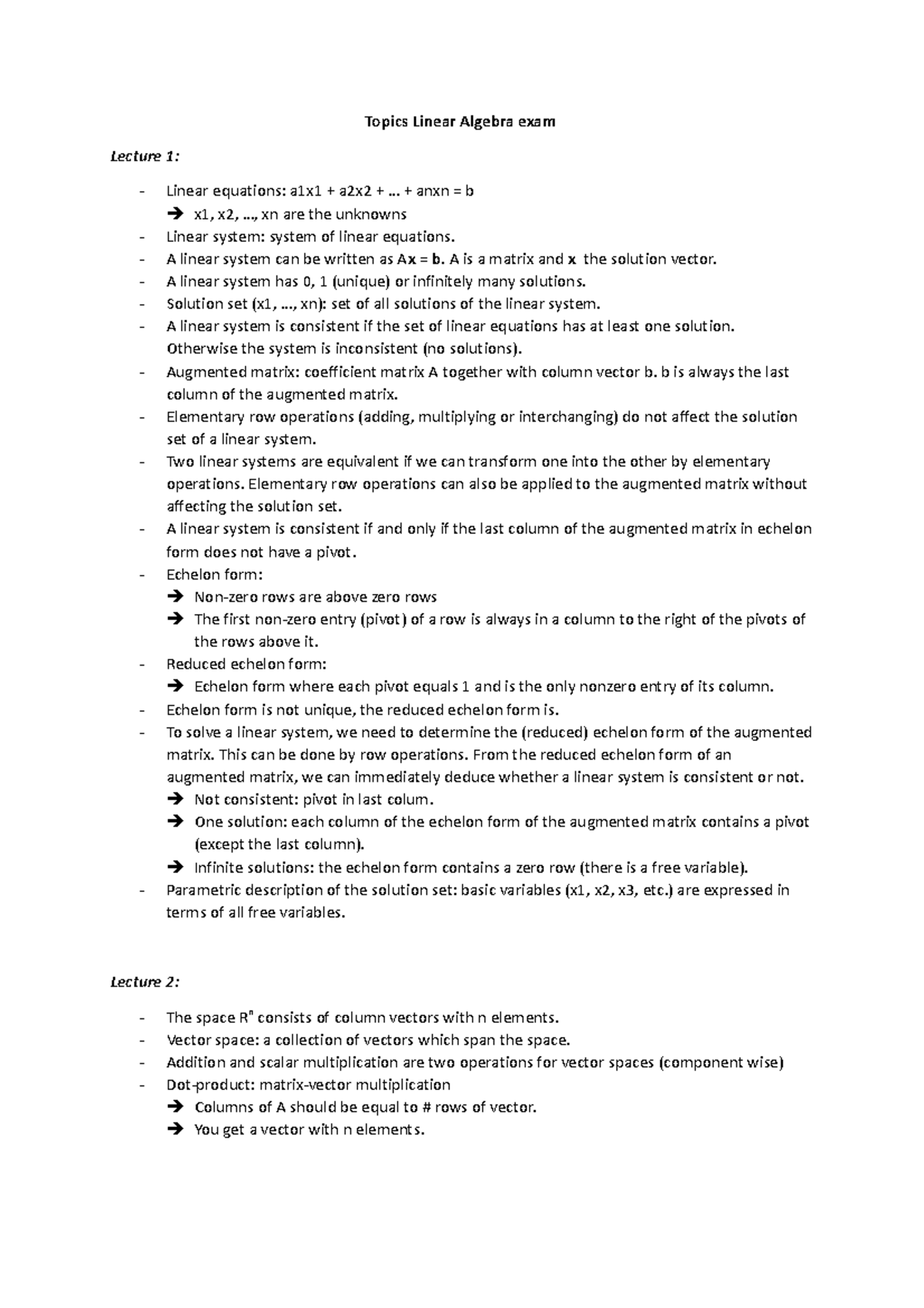 Topics Linear Algebra exam - Topics Linear Algebra exam Lecture 1 ...