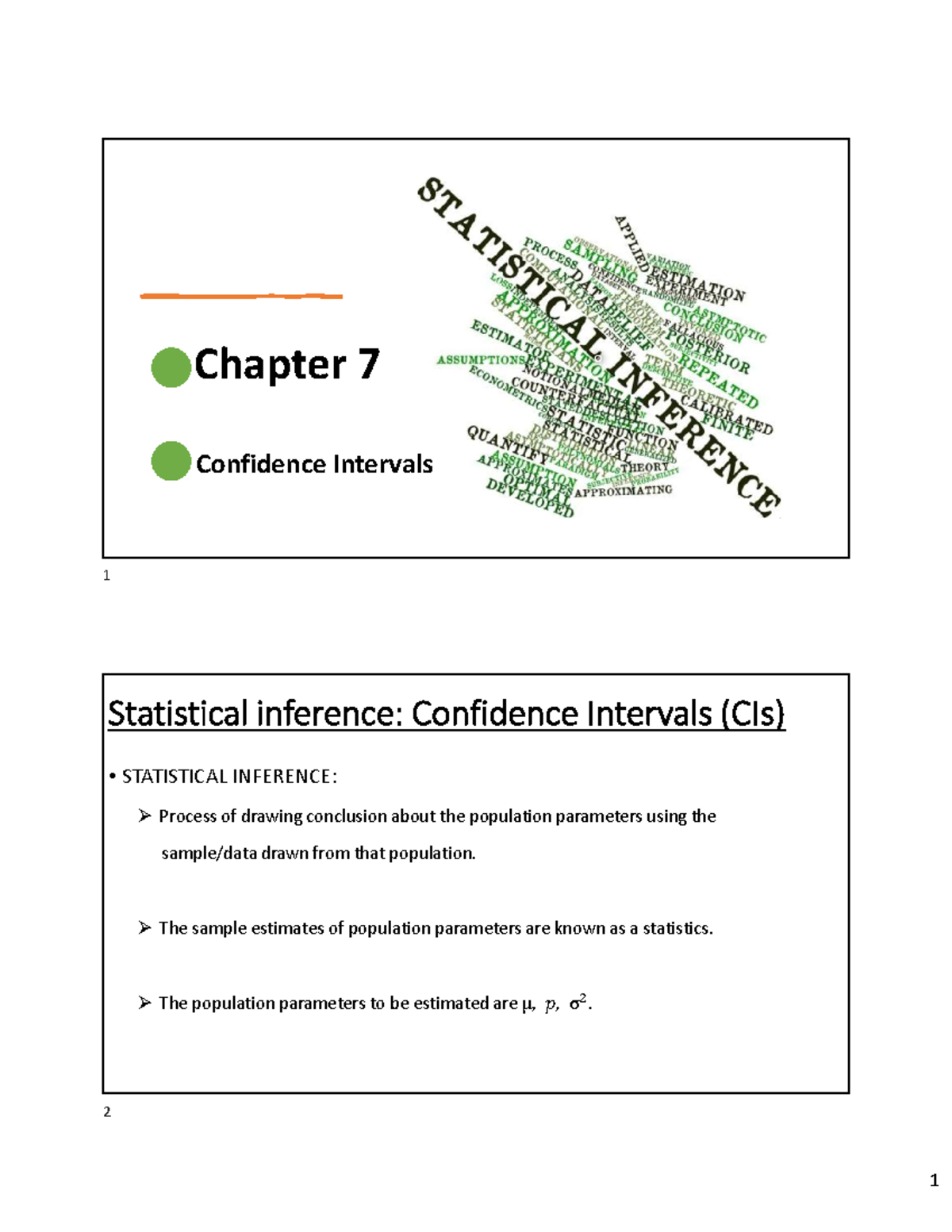 Chapter 7 - Confidence intervals - Chapter 7 Confidence Intervals Statistical inference ...