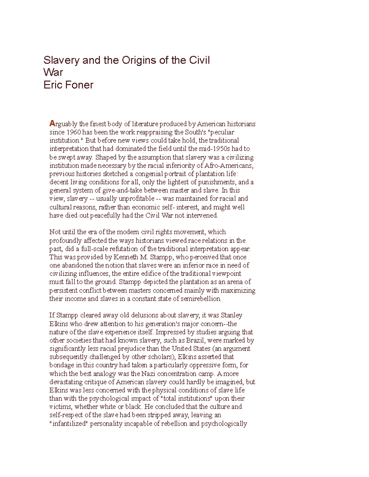 Slavery and the Origins of the Civil War - Arguably the finest body of ...