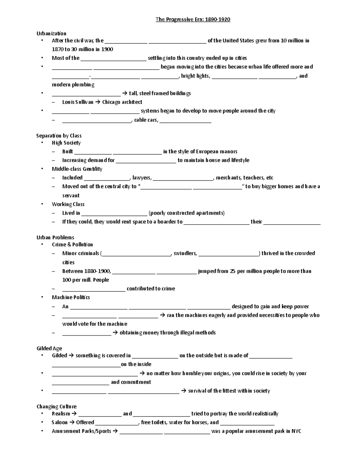 Progressive Era Notes - qwertyuiop - The Progressive Era: 1890 ...