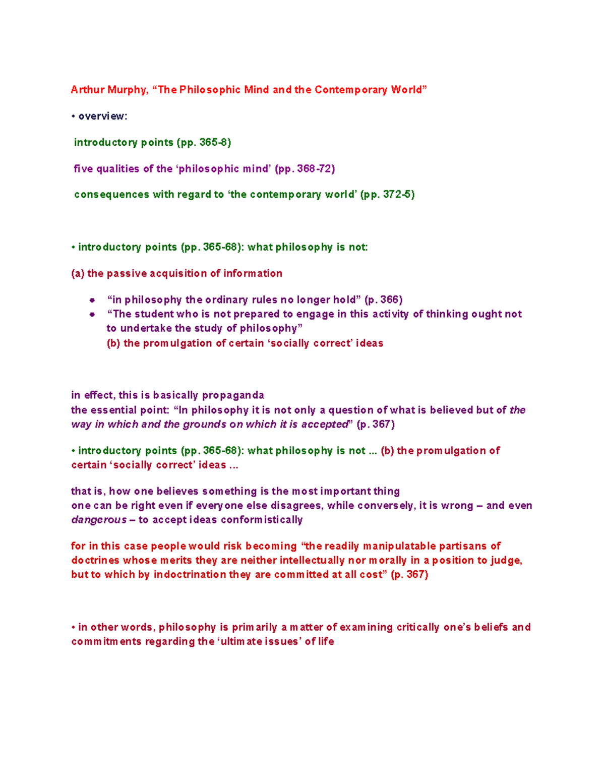 Arthur Murphy phil 101 - lecture notes - Arthur Murphy, “The ...