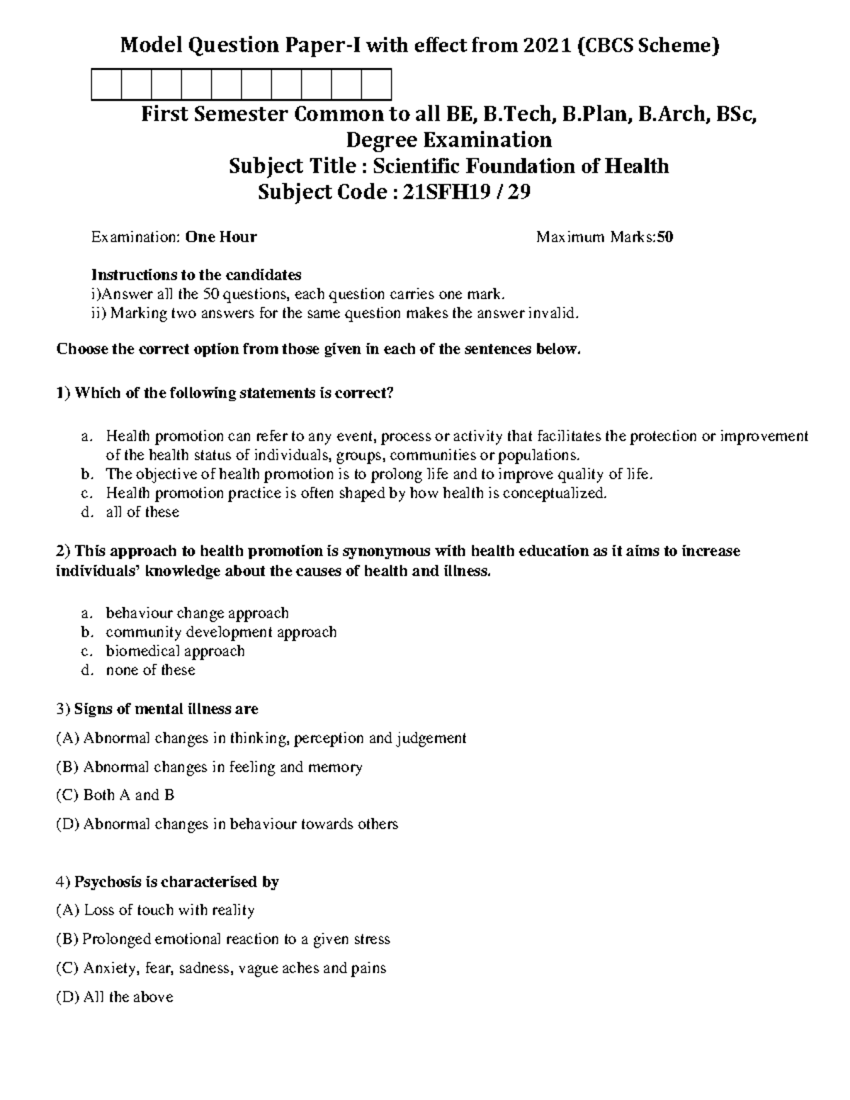21SFH29set1 - Darshan - Model Question Paper-I with effect from 2021 ...