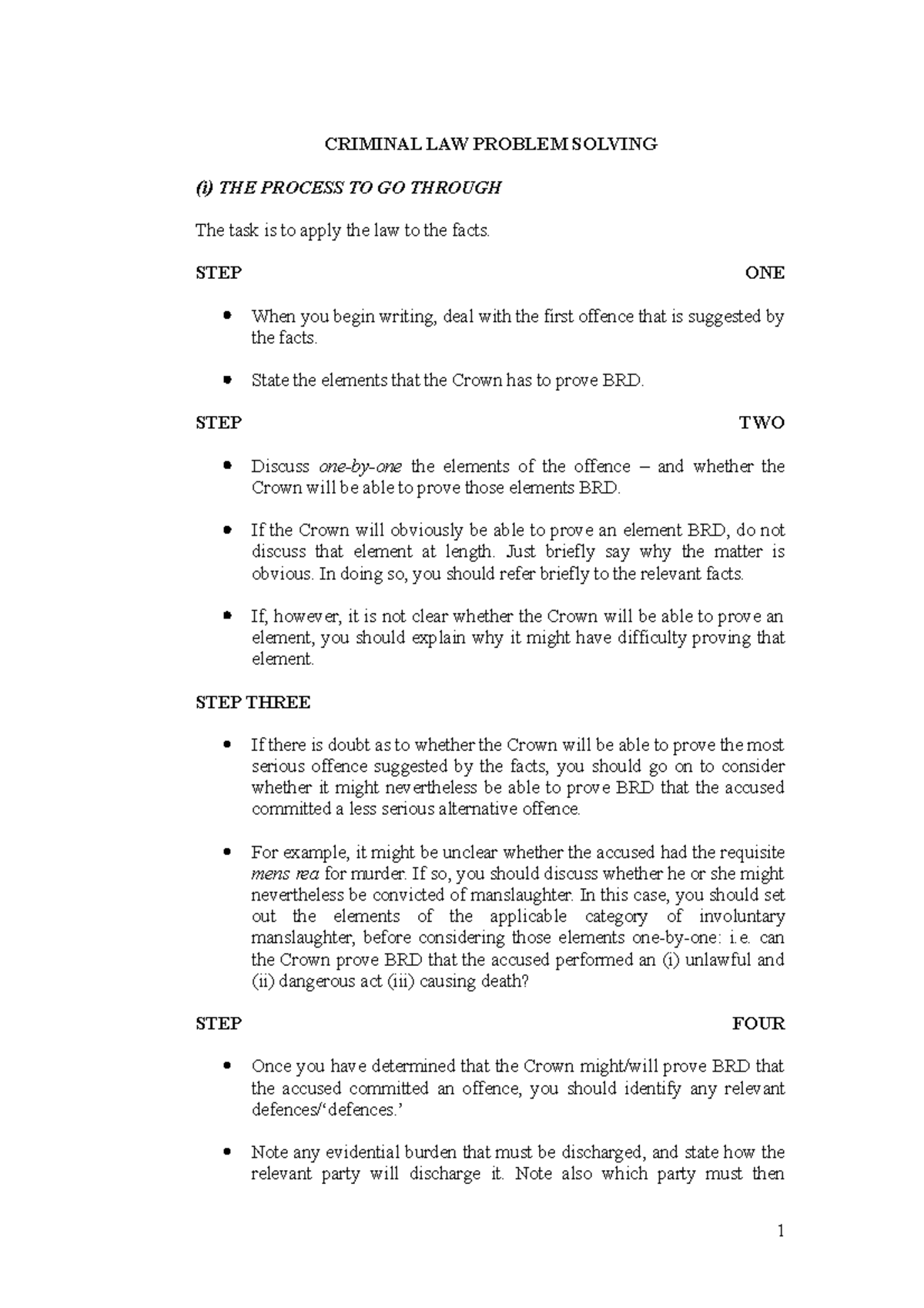 Crim Problem Solving Guide - CRIMINAL LAW PROBLEM SOLVING (i) THE ...