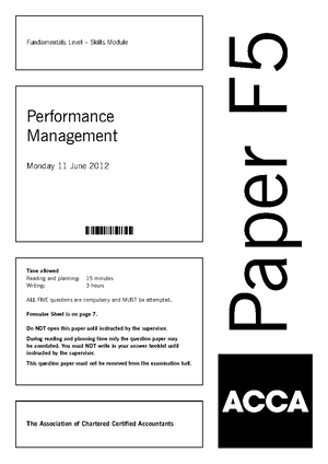 Performance Management Specimen Paper 2016 - Fundamentals Level ...
