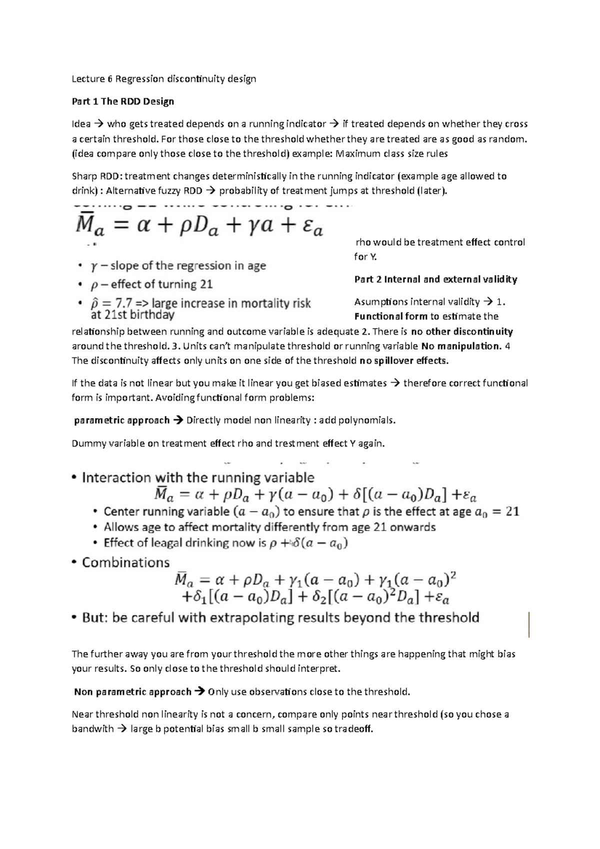 Lecture 6 Regression discontinuity design - For those close to the threshold whether they are ...