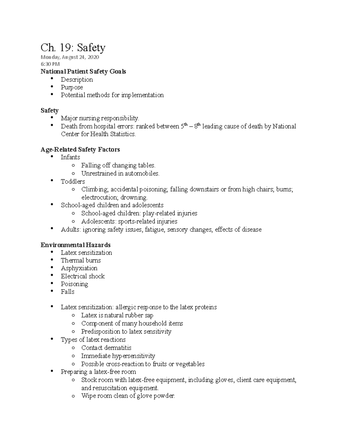 Safety for the Client - Ch. 19: Safety Monday, August 24, 2020 6:30 PM ...