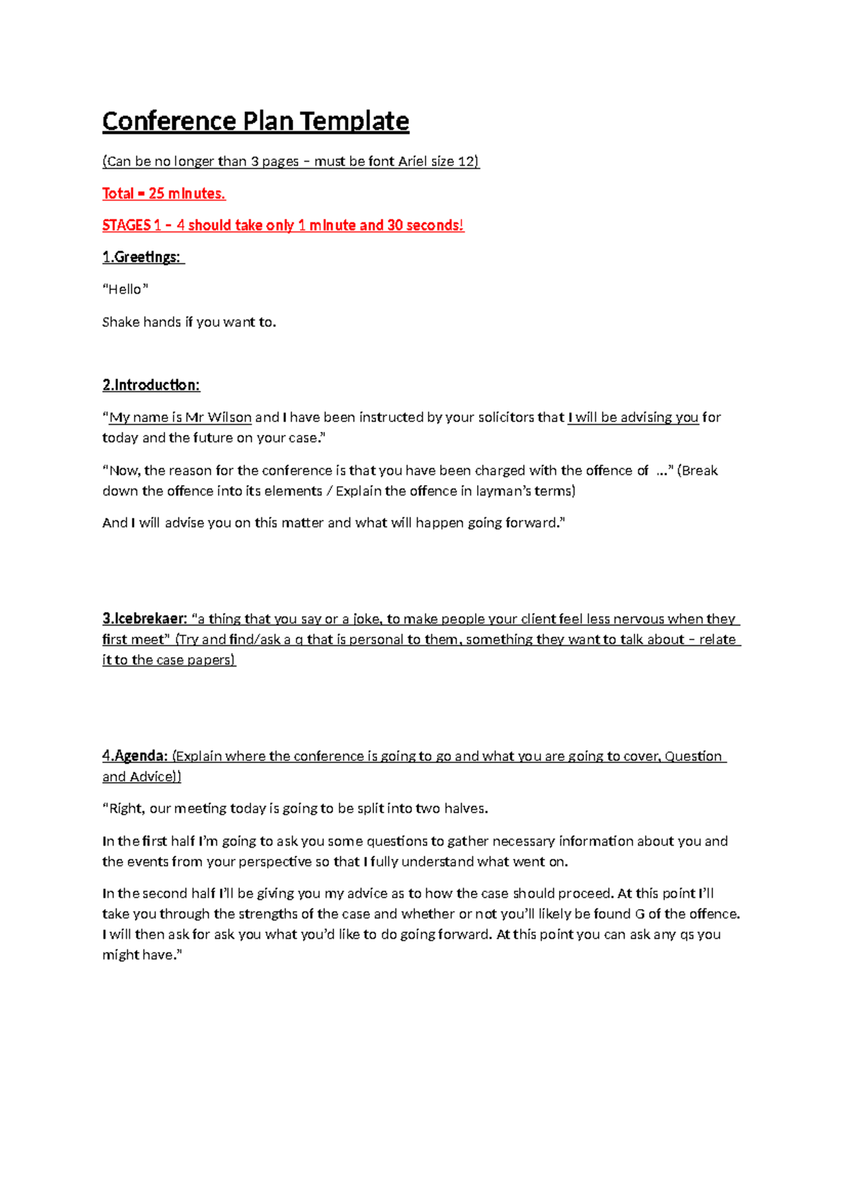 Conference Plan Template - STAGES 1 – 4 should take only 1 minute and ...