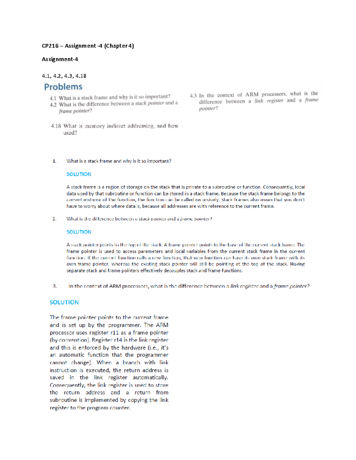 CP216-Assignment-4 (Chapter 4) - Solutions - CP216 - CP216 – Assignment -4 (Chapter 4 ...