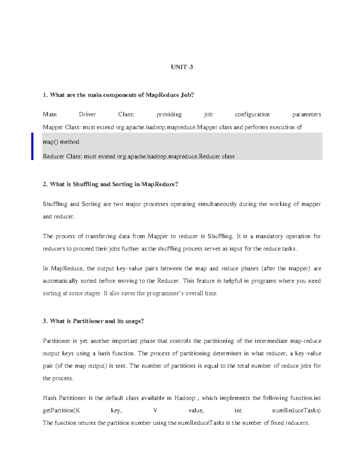 BDA U3,U4 AND U5 TWO Marks QS - UNIT- 3 What are the main components of MapReduce Job? Main ...