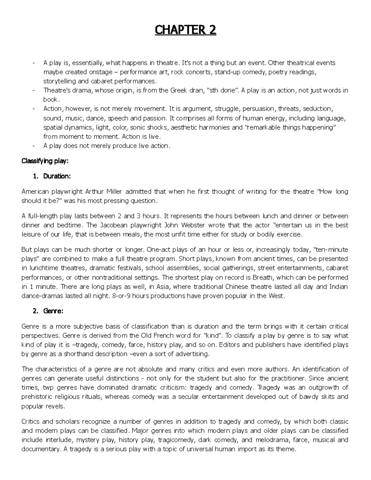 Chapter 2 - Lecture notes 2 - CHAPTER 2 A play is, essentially, what ...