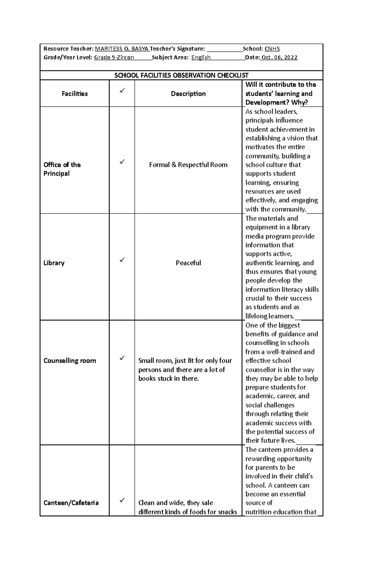 Episode 1 - filed study - Resource Teacher: MARITESS O. BASYA Teacher’s ...