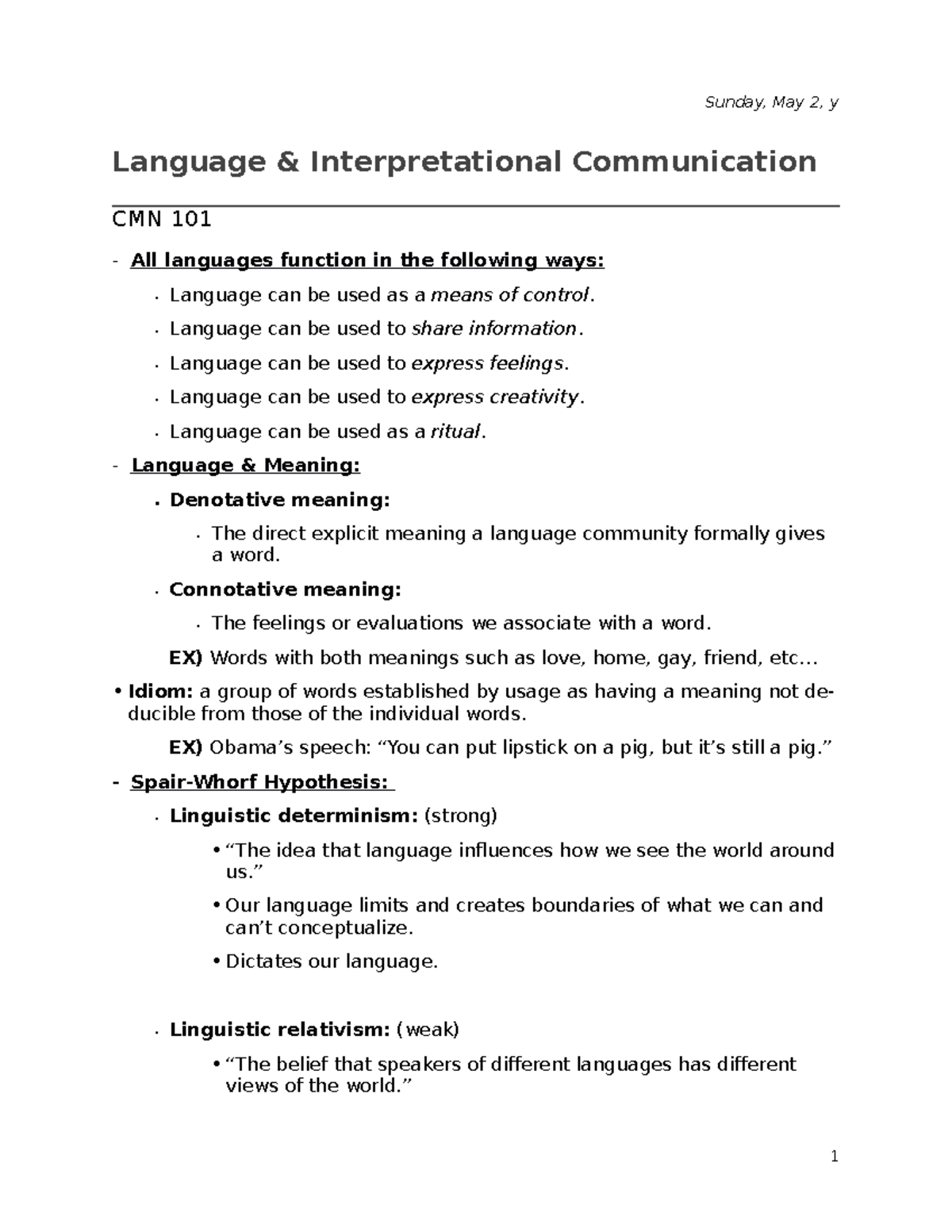 Language & Interpretational Communication - Language can be used to ...