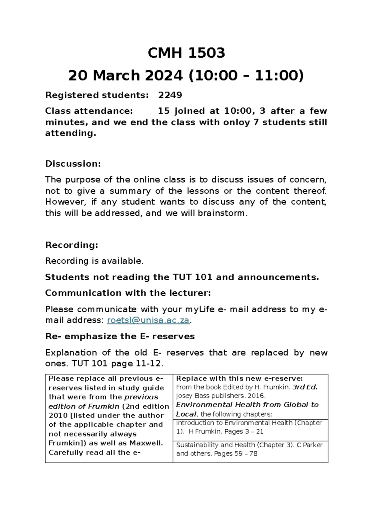 CMH 1503 20 March 2024 - CMH 1503 20 March 2024 (10:00 – 11:00 ...