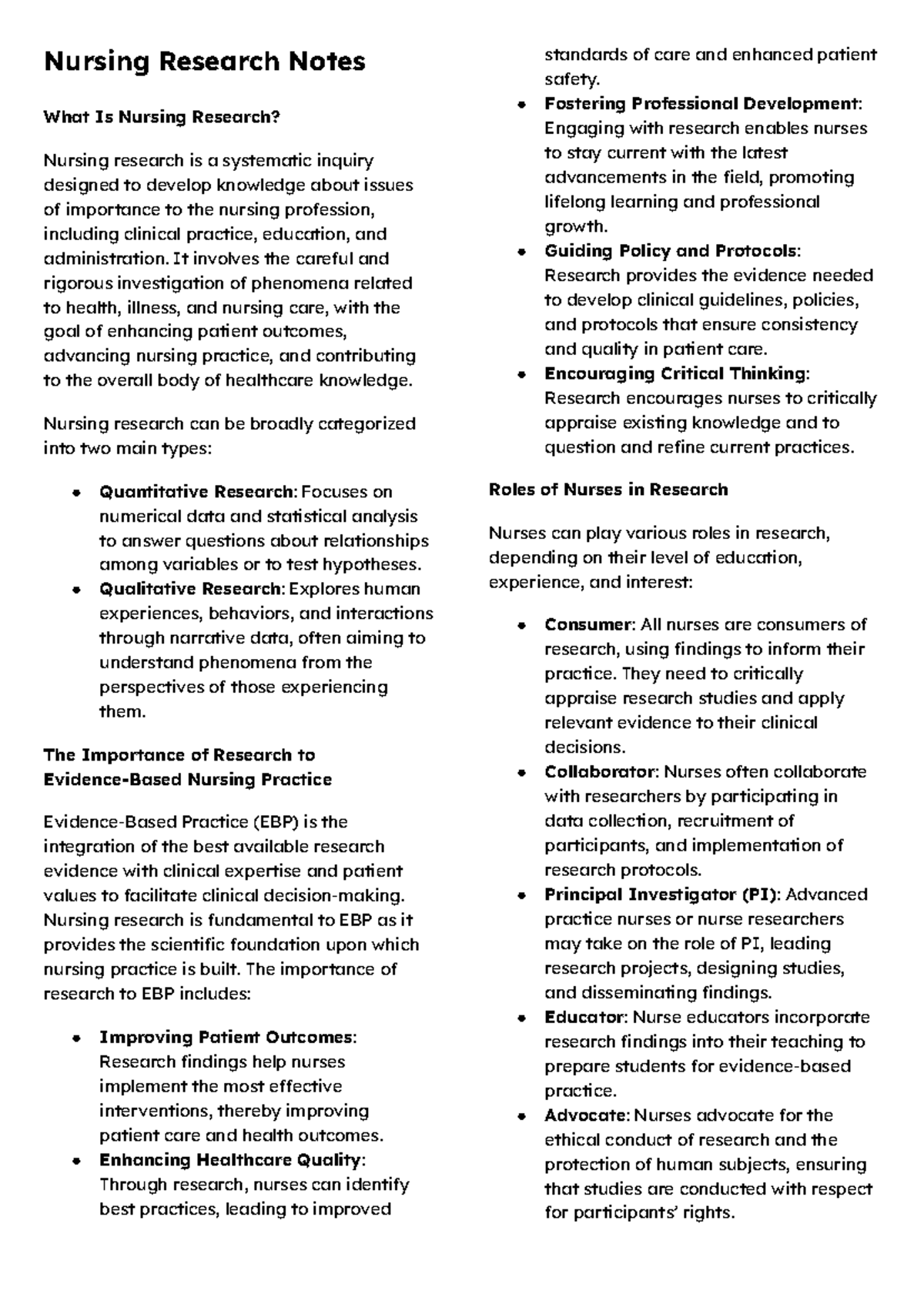 Extended Sample - Nursing Research Notes - Nursing Research Notes What ...