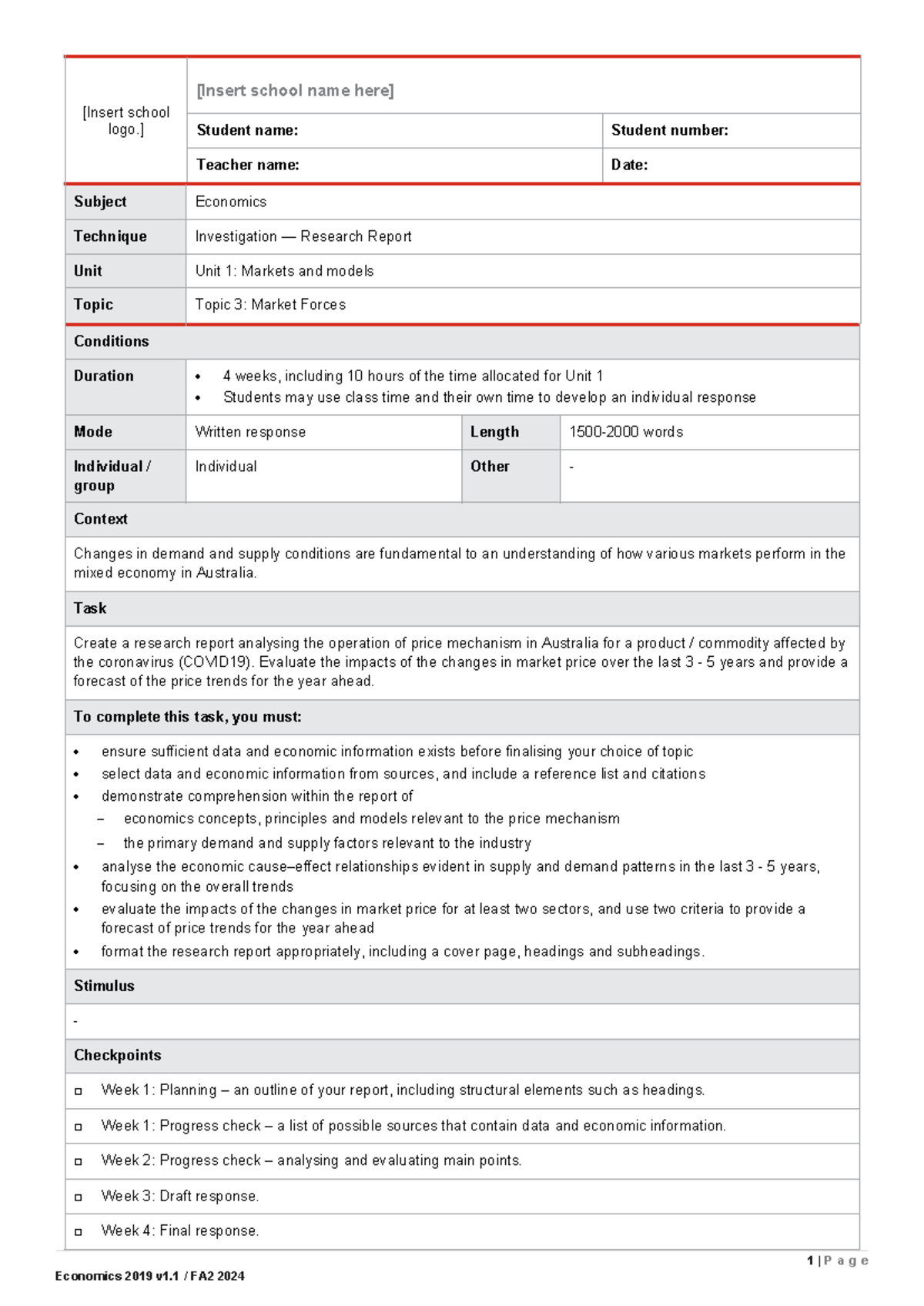 FA2-2024 - FA2 Assessment - [Insert school logo.] [Insert school name ...