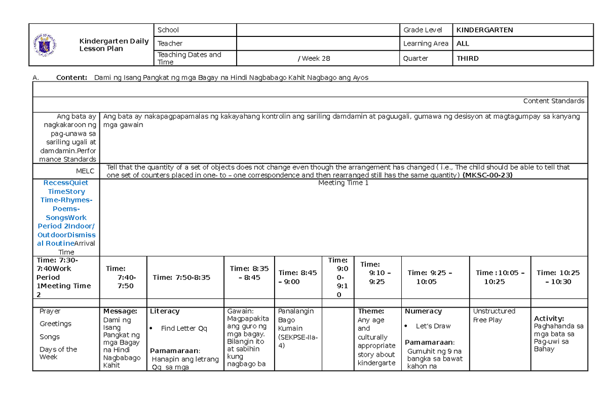 Kinder-New-DLL-week28 day3 - Kindergarten Daily Lesson Plan School ...